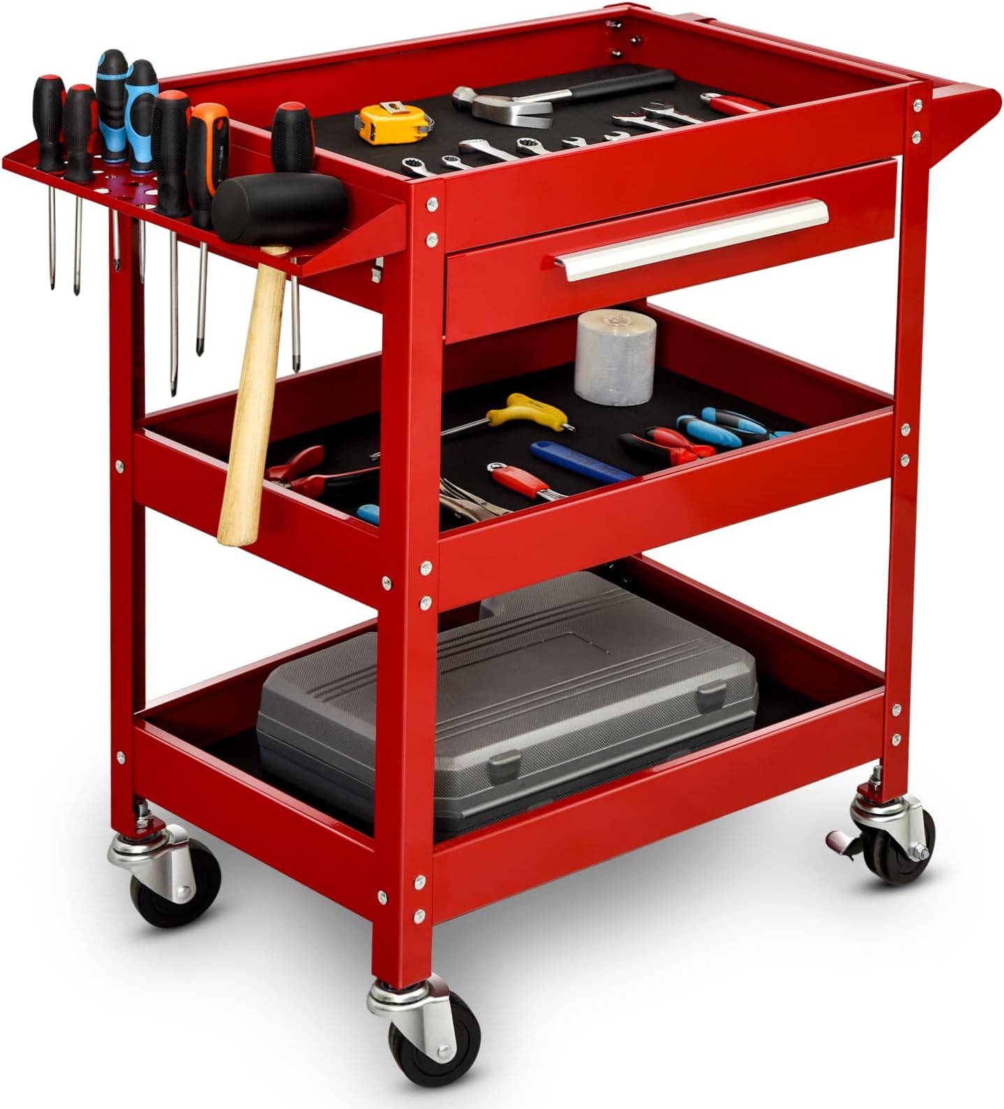 Amazon.com: SUXXAN 3 Tier Tool Cart Utility Rolling Cart with Drawer and Pegboard, Heavy Duty ...