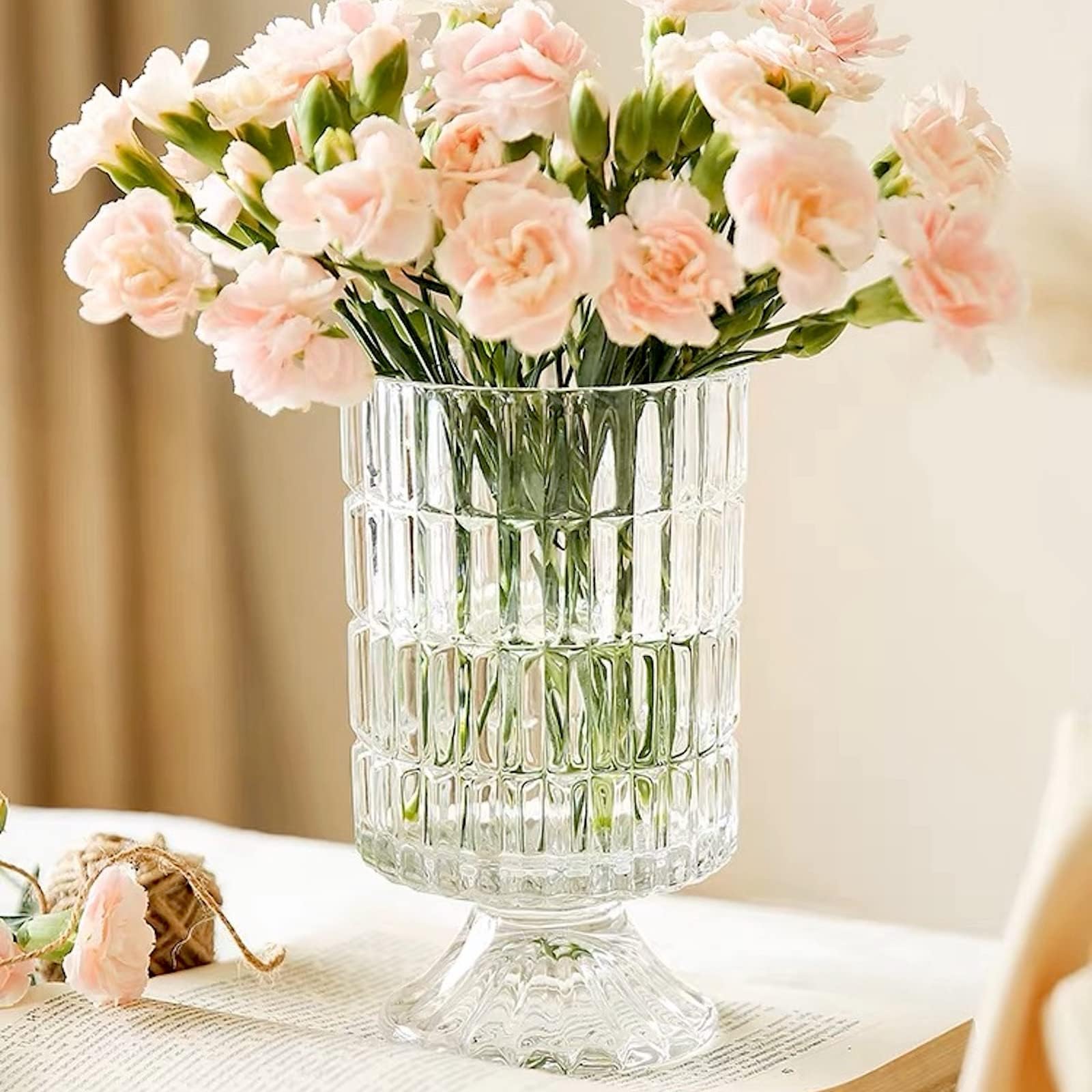 Amazon.com: Vintage Vase Set of 2 Crystal Clear Glass Vases for Flowers ...