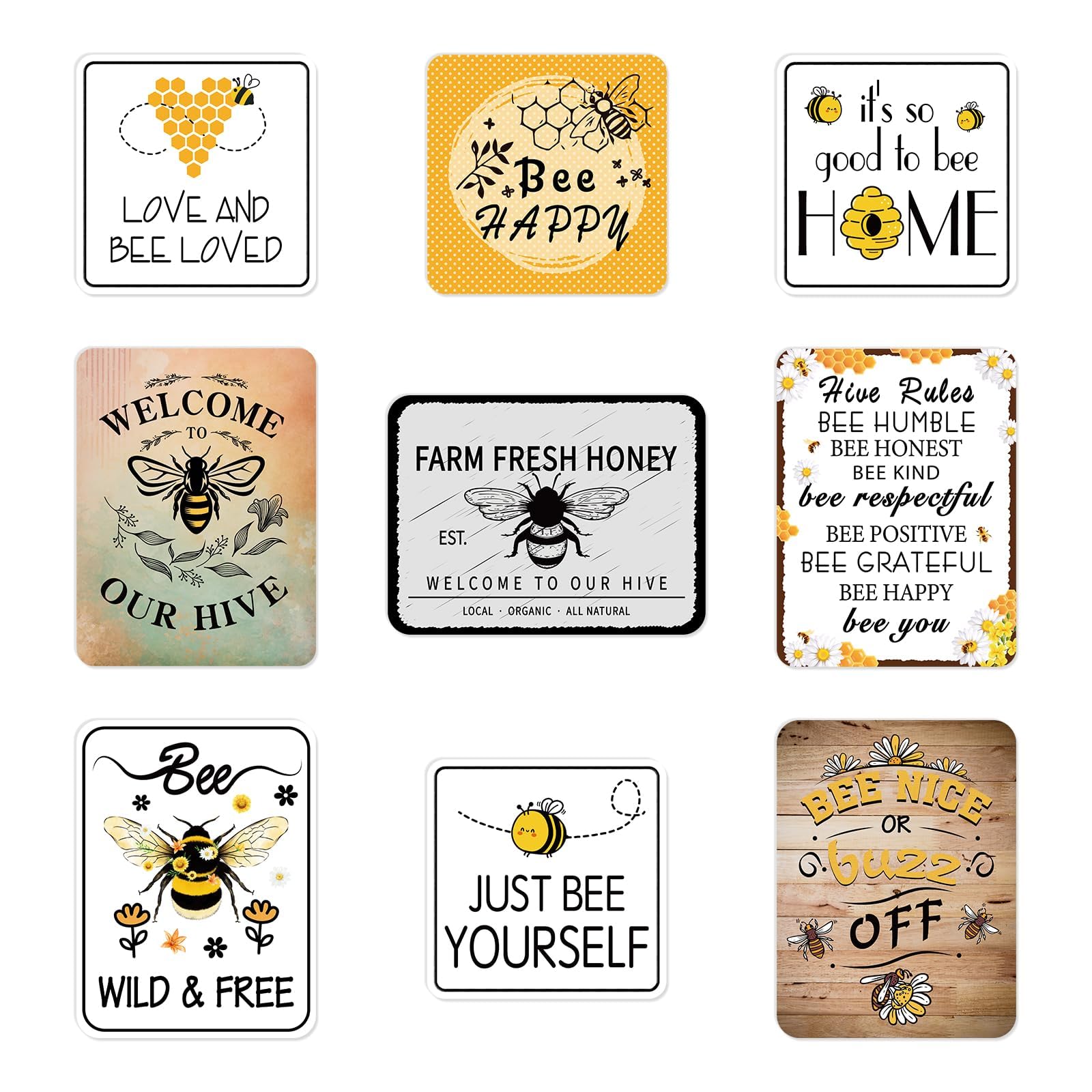 Amazon.com : WERNNSAl Bee Signs Decoration - 9PCS Honey Bee Signs ...