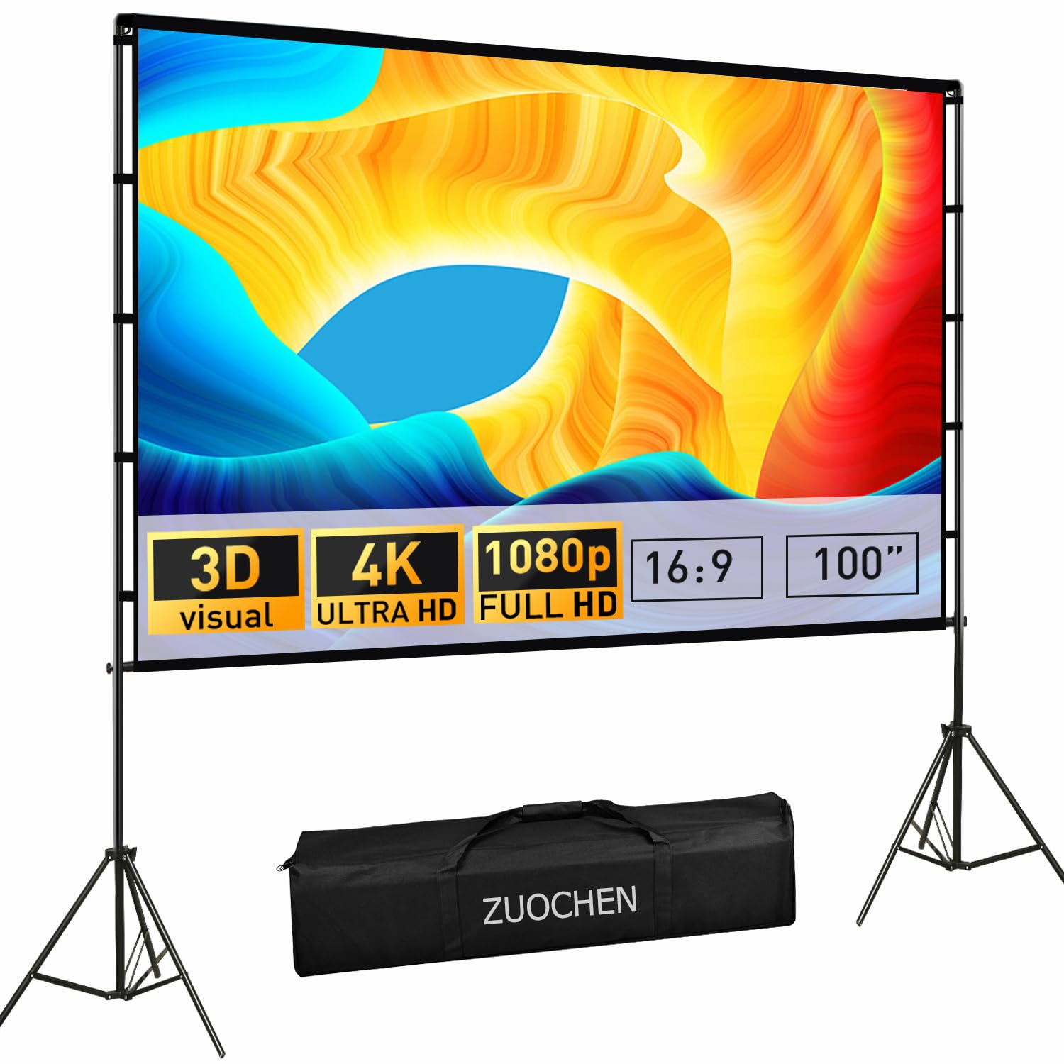 Projector Screen with Stand, ZUOCHEN 100 inch Portable Écran Projecteur ...
