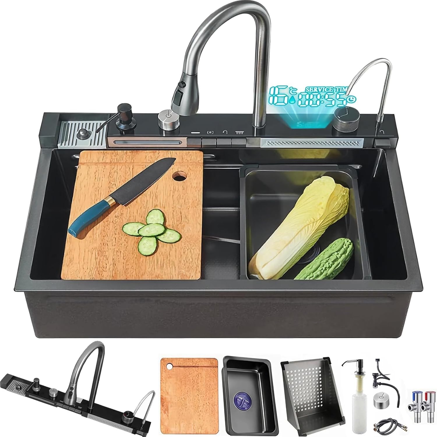 Kitchen Sink Deluxe Smart Waterfall Kitchen Sink Modern Multifunctional ...