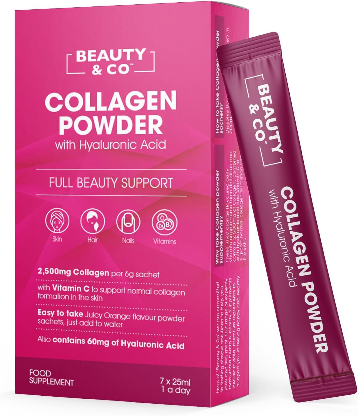 Collagen 2500mg Powder Supplement Boosted with Vitamin C and Hyaluronic ...