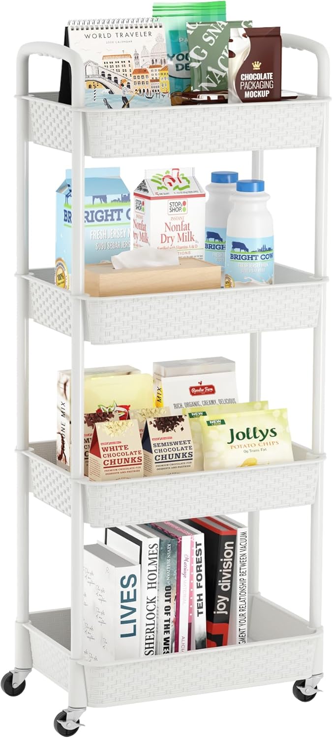 Amazon.com: MOYIPIN 4-Tier Plastic Rolling Cart with Handle,Utility ...