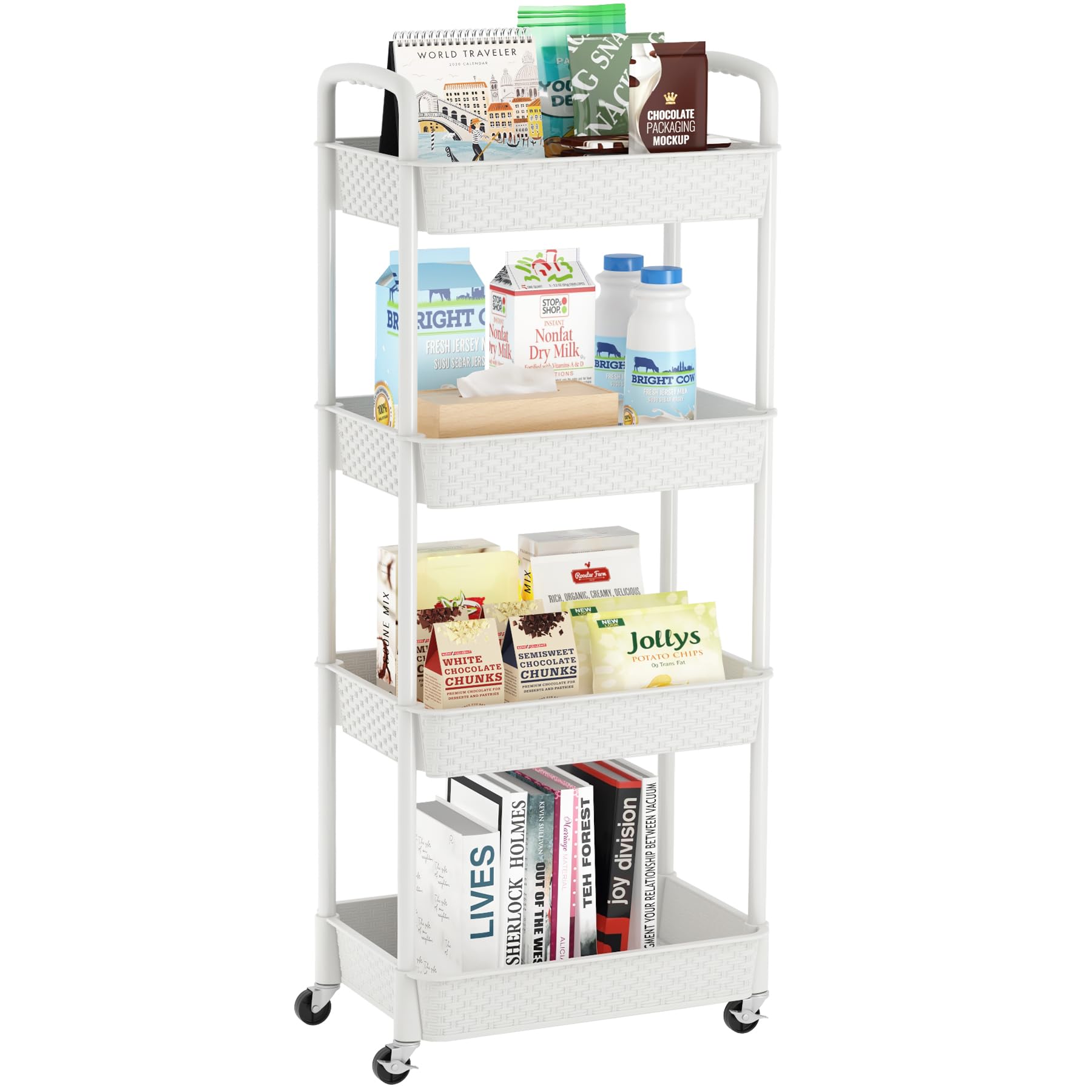 Amazon.com: MOYIPIN 4-Tier Plastic Rolling Cart with Handle,Utility ...