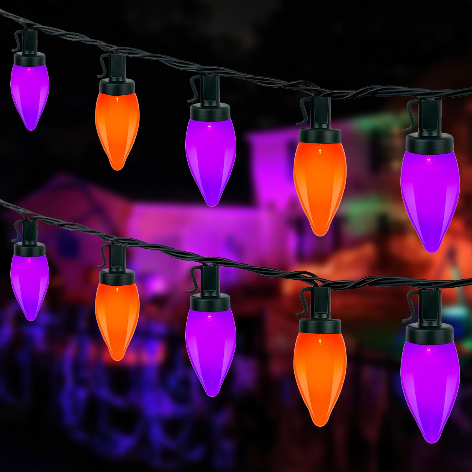 26FT LED Halloween Lights Outdoor, C7 Orange and Purple Halloween ...