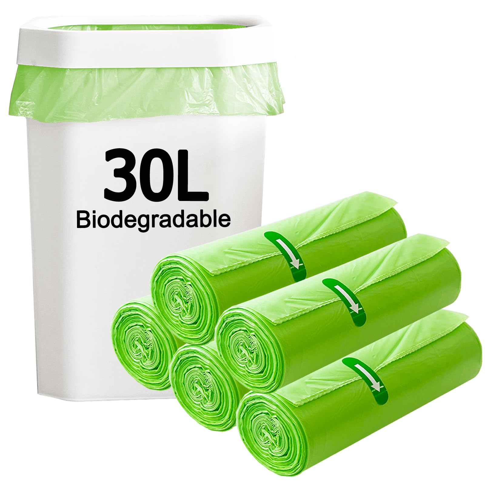 30 Litre Bin Liners 100 Bags, Biodegradable Food Waste Garbage Bags ...