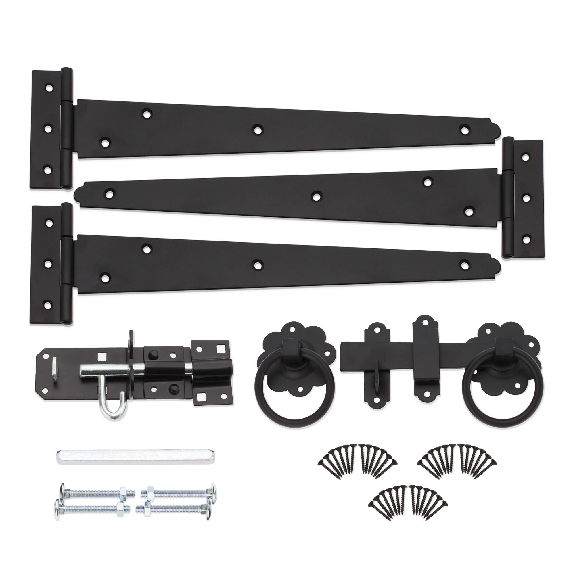 Infinity Decor 12” Tee Hinges (3) Garden Gate kit Plain Ring Latch and ...