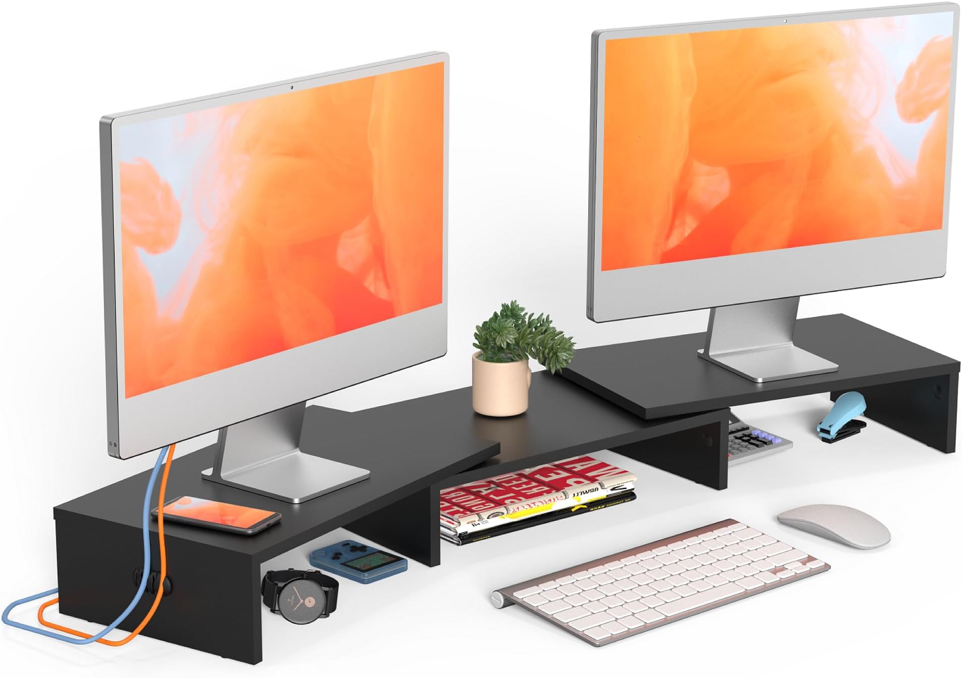 Amazon.com: Rathsyme Computer Monitor Riser Stand Laptop Stand for 2 ...