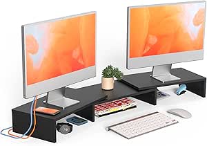 Rathsyme Dual Monitor Stand Riser Wood Computer Laptop Stand for 2 ...