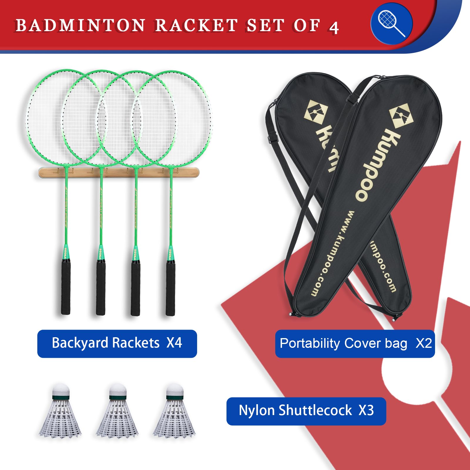 Snapklik.com : KUMPOO Badminton Rackets Set Of 4 - Lightweight ...
