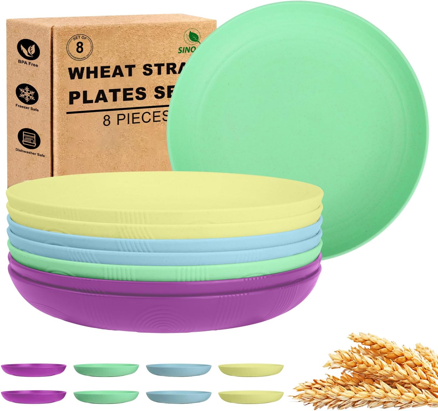 Amazon.com | 8 PCS Wheat Straw Plates, Kaloo 7.7 Inch Melamine Reusable ...