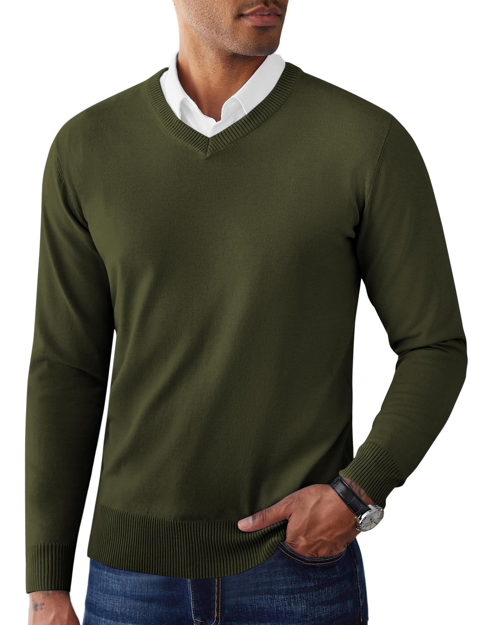 COOFANDY Men's V Neck Pullover Sweater Slim Fit Casual Dress Sweater ...