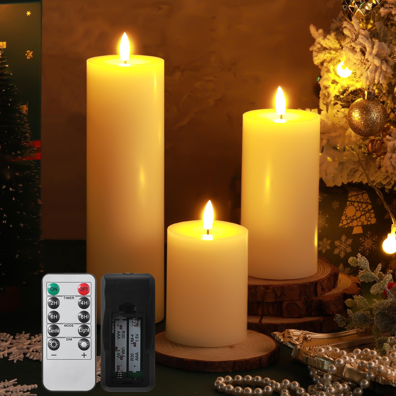 Amazon.com: Retisee 3 Pcs Large Flameless Candles LED Battery Operated ...