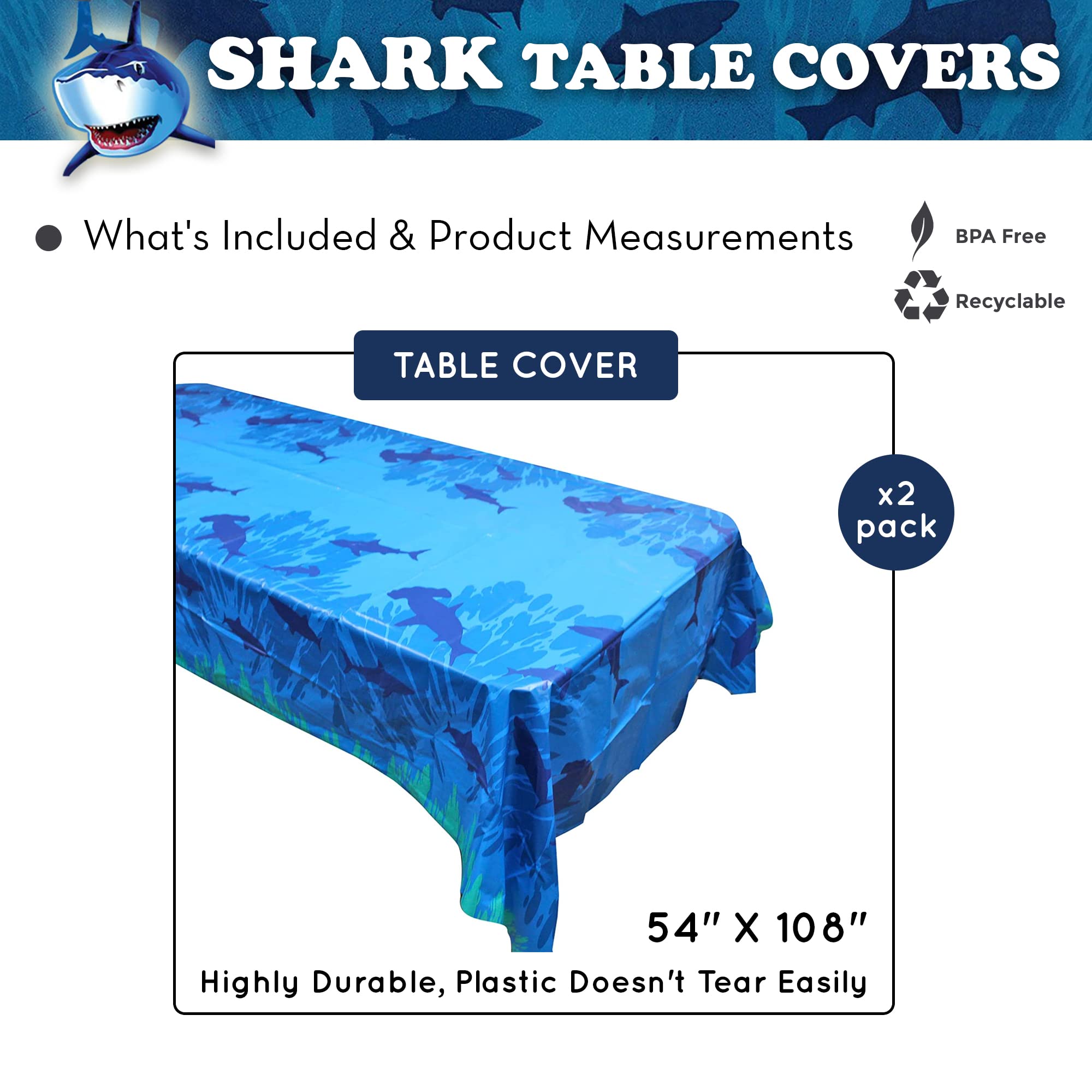 Buy Shark Table Covers (2), Shark Birthday Party Supplies, Shark Table ...