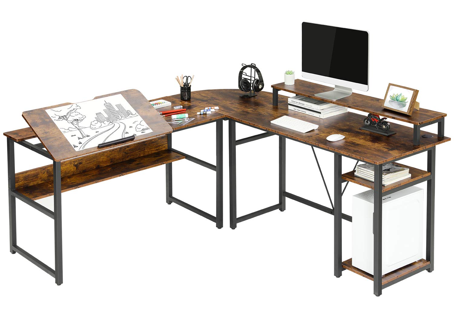 Buy Sedeta L Shaped Desk, 70.9 inches Corner Computer Desk with Monitor ...