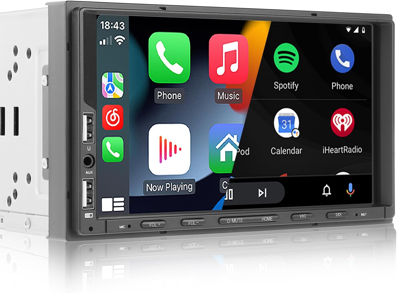 Amazon.com: Double Din Car Stereo with Wireless Apple CarPlay Android ...