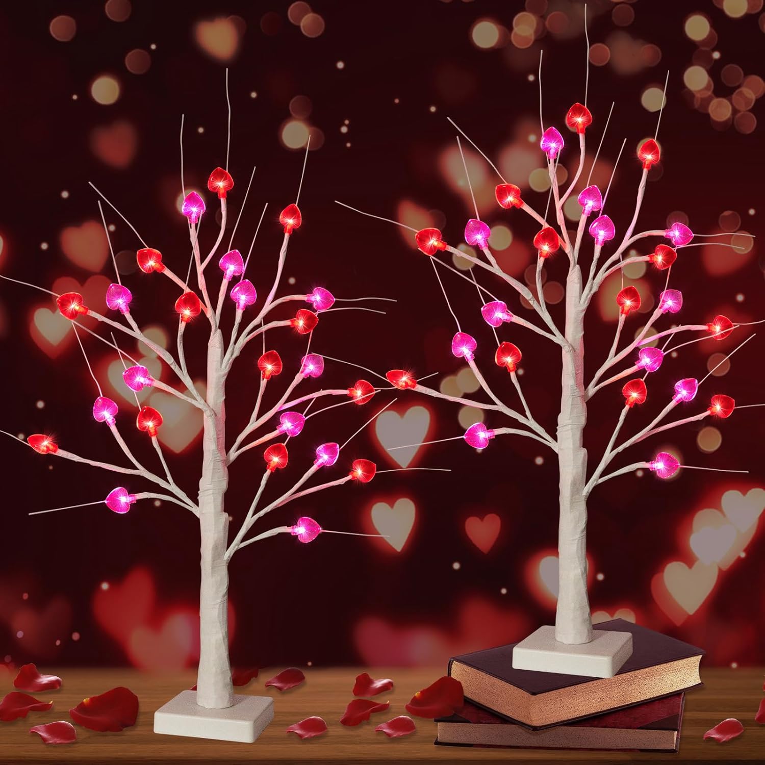 Amazon.com: 24 Inch Valentine's Day Tree Decorations Tabletop Lighted ...