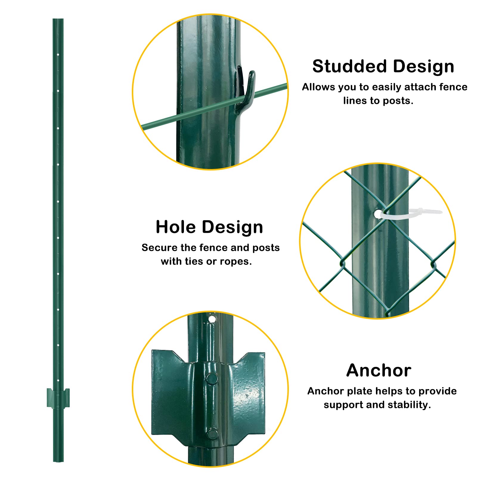 XYADX Metal Fence Post 6 feet, Heavy Duty Garden Fence Post for Holding ...