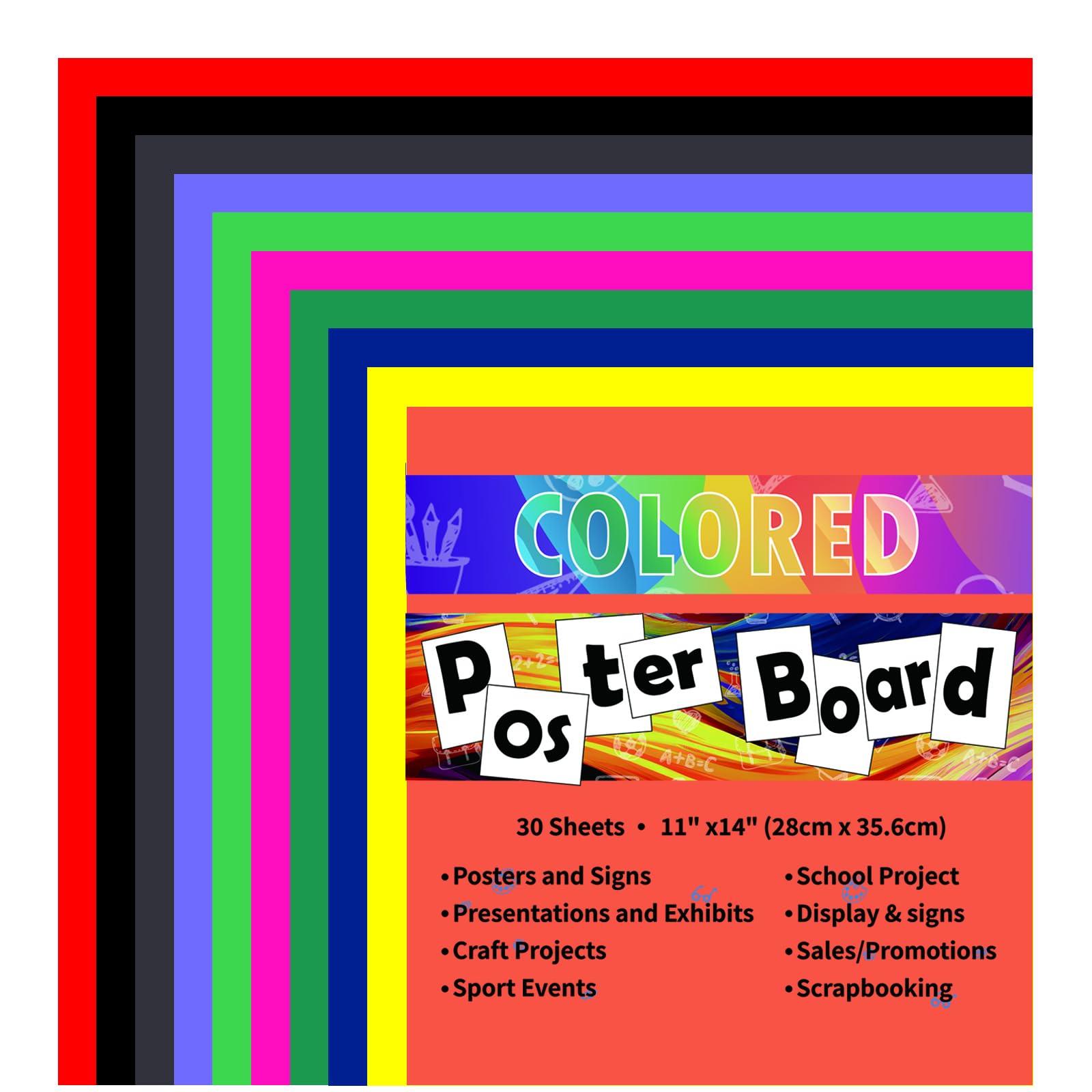 Amazon.com : pmybupo Colored Poster Board 30 Sheets 11 x14 Inch 10 ...