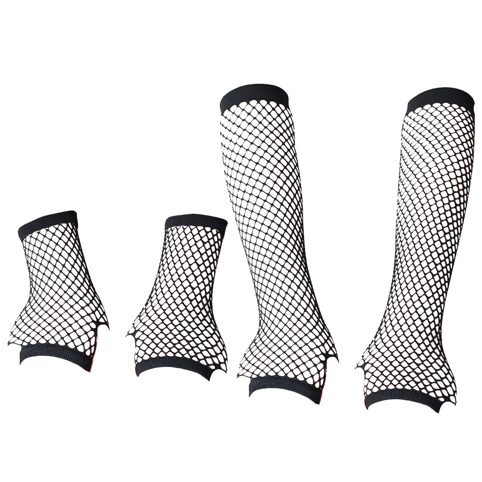 2 Pairs Black Fishnet Gloves Long and Short, Mesh Gloves 80s Fingerless ...