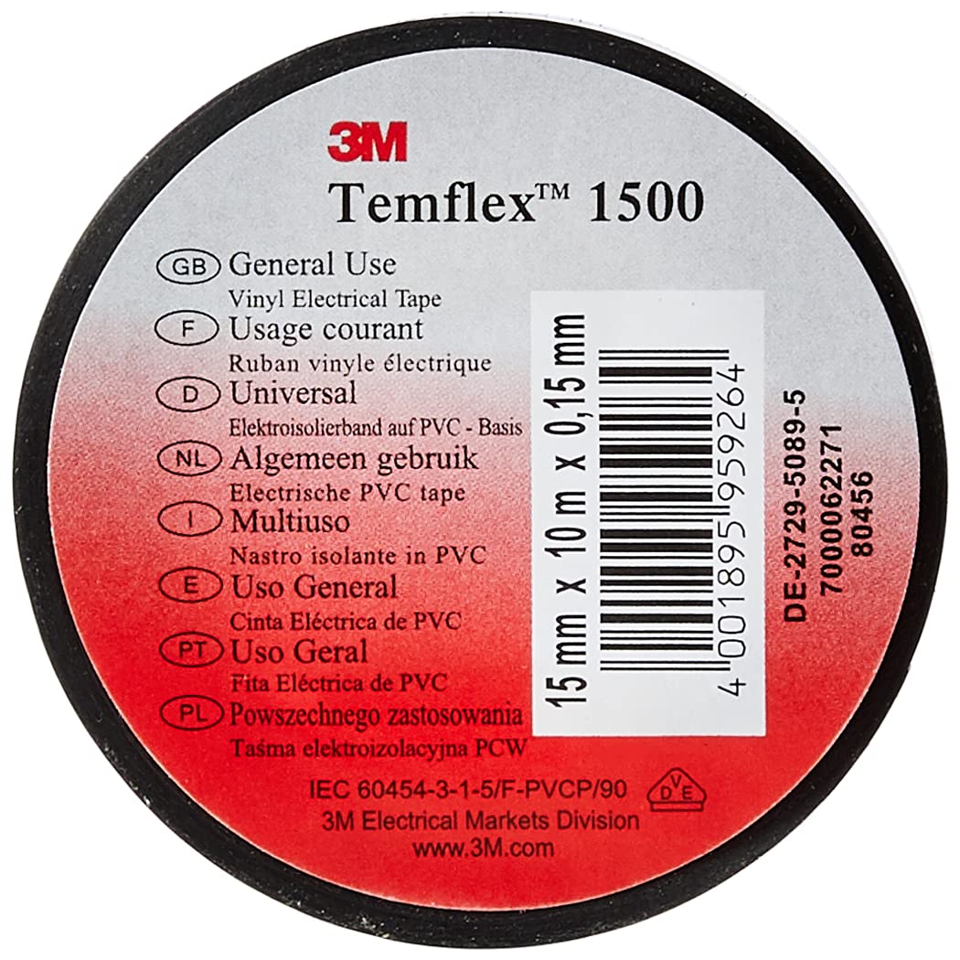 3M Temflex TSCH1510 Temflex 1500 Vinyl Elektro-Isolierband, 15 mm x 10 ...