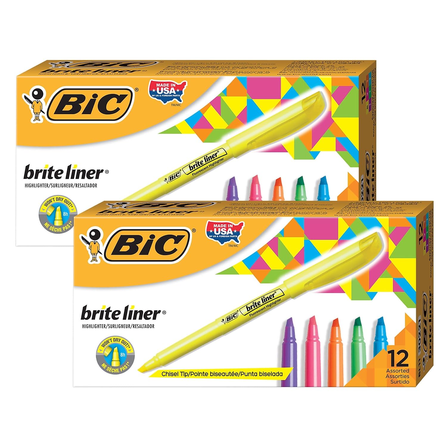 Amazon.com : BIC Brite Liner Highlighters Markers, Chisel Tip, Assorted ...