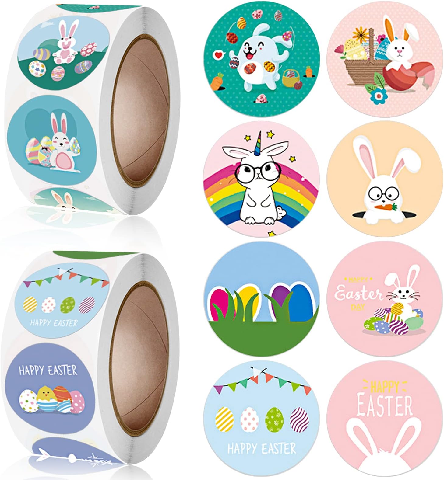 Amazon.com: 500pcs 1 Inch Easter Day Bunny Rabbit Stickers 8 Design ...