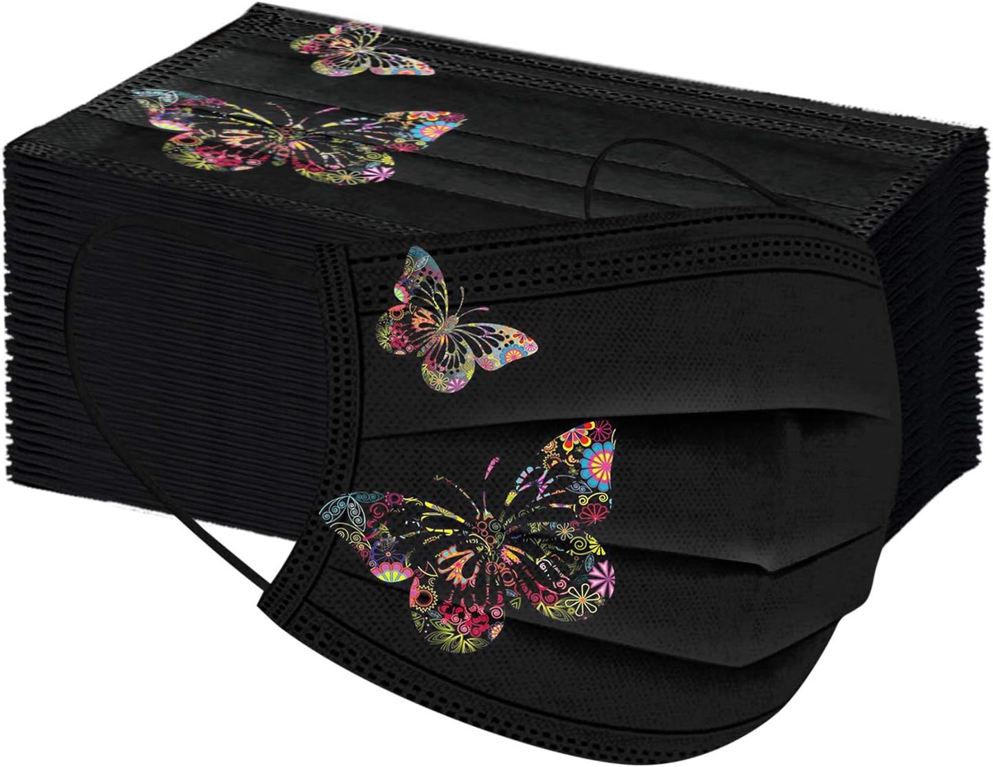 Amazon.com: 50Pcs Butterfly Printed Black Disposable_Face_Masks for ...