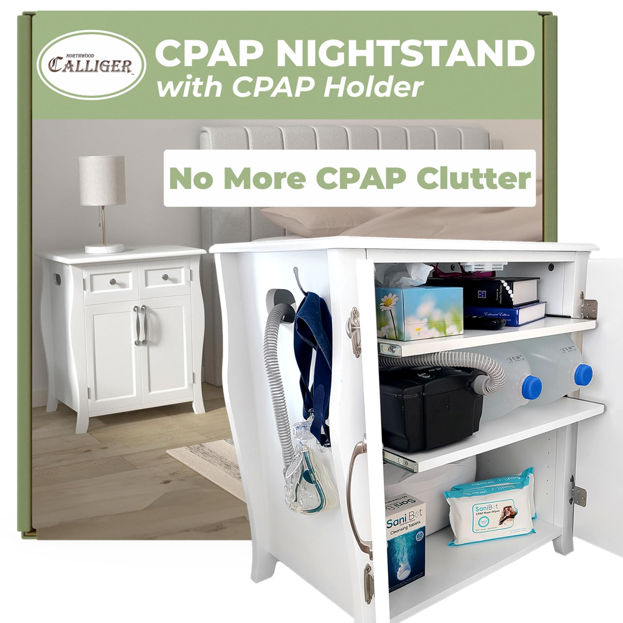 Amazon.com: Northwood Calliger Bedroom Nightstand with Drawers for CPAP ...