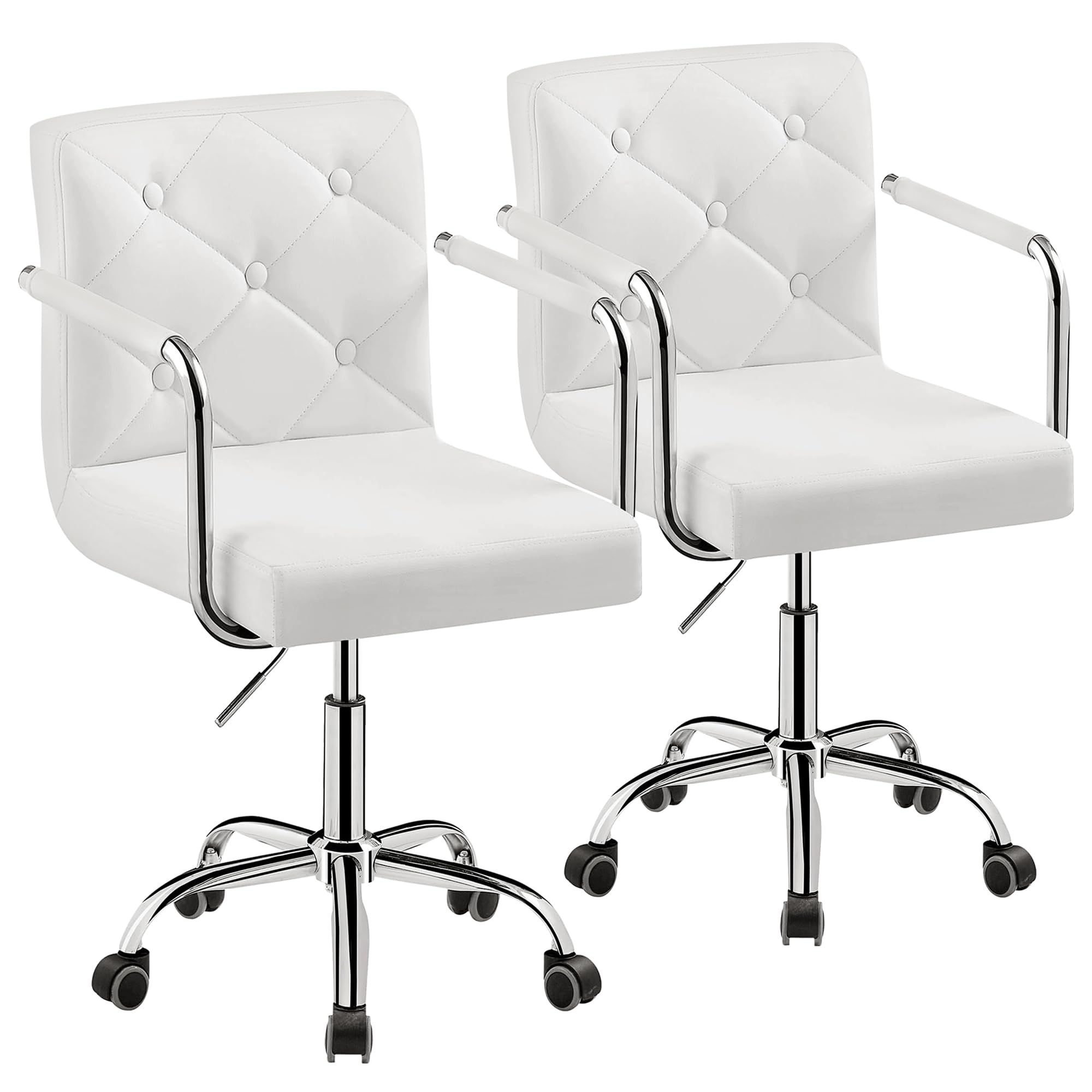 VECELO White Rolling Work Chair for Home Office Desk Adjustable Height ...