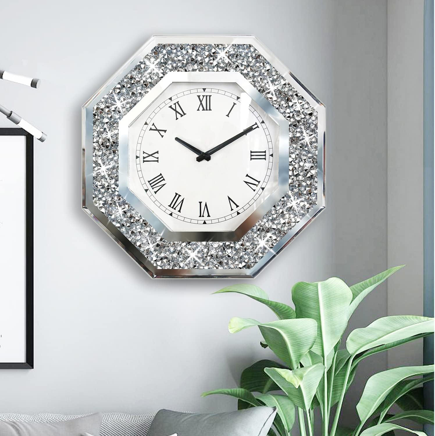 Amazon.com: Artloge Mirrored Wall Clock Decorative: Large Oval Diamond ...