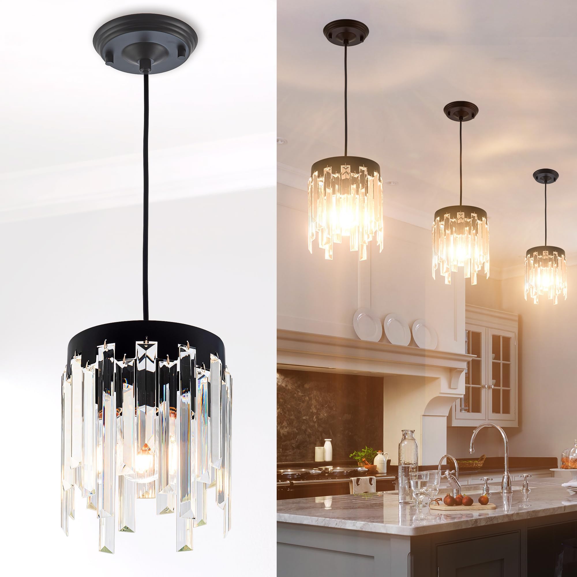 MAYNA Crystal Pendant Light, Modern Chandelier, Adjustable Height ...
