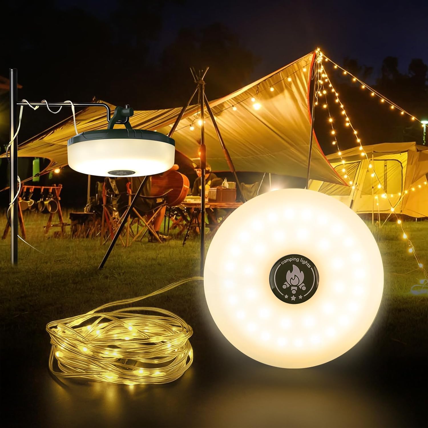 Campers Party String Lights Brass Lantern Camping Party String Lights