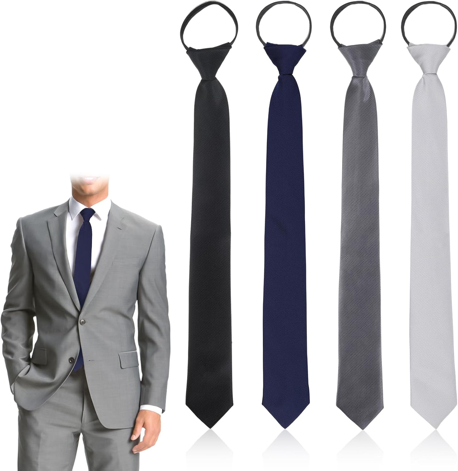 4PCS Clip on Ties for Men - Adjustable Zipper Ties in 4 Colors - Pre ...