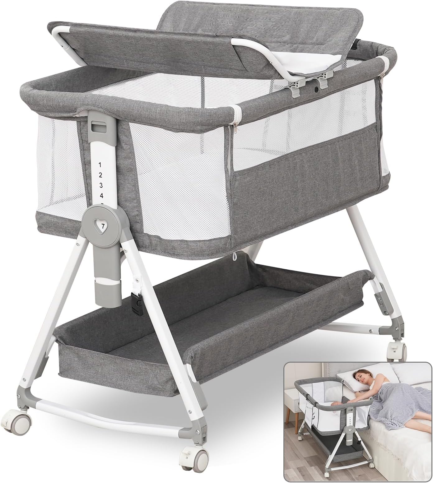 Amazon.com: Bedside Crib Sleeper for Baby with Large Storage Basket ...