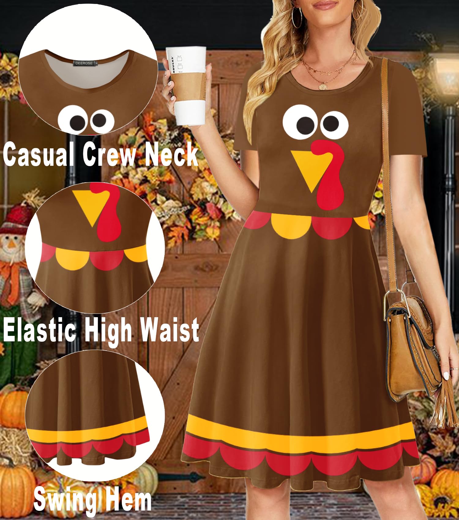 Snapklik.com : Womens Thanksgiving Day Dress Turkey Brown Print Dresses ...