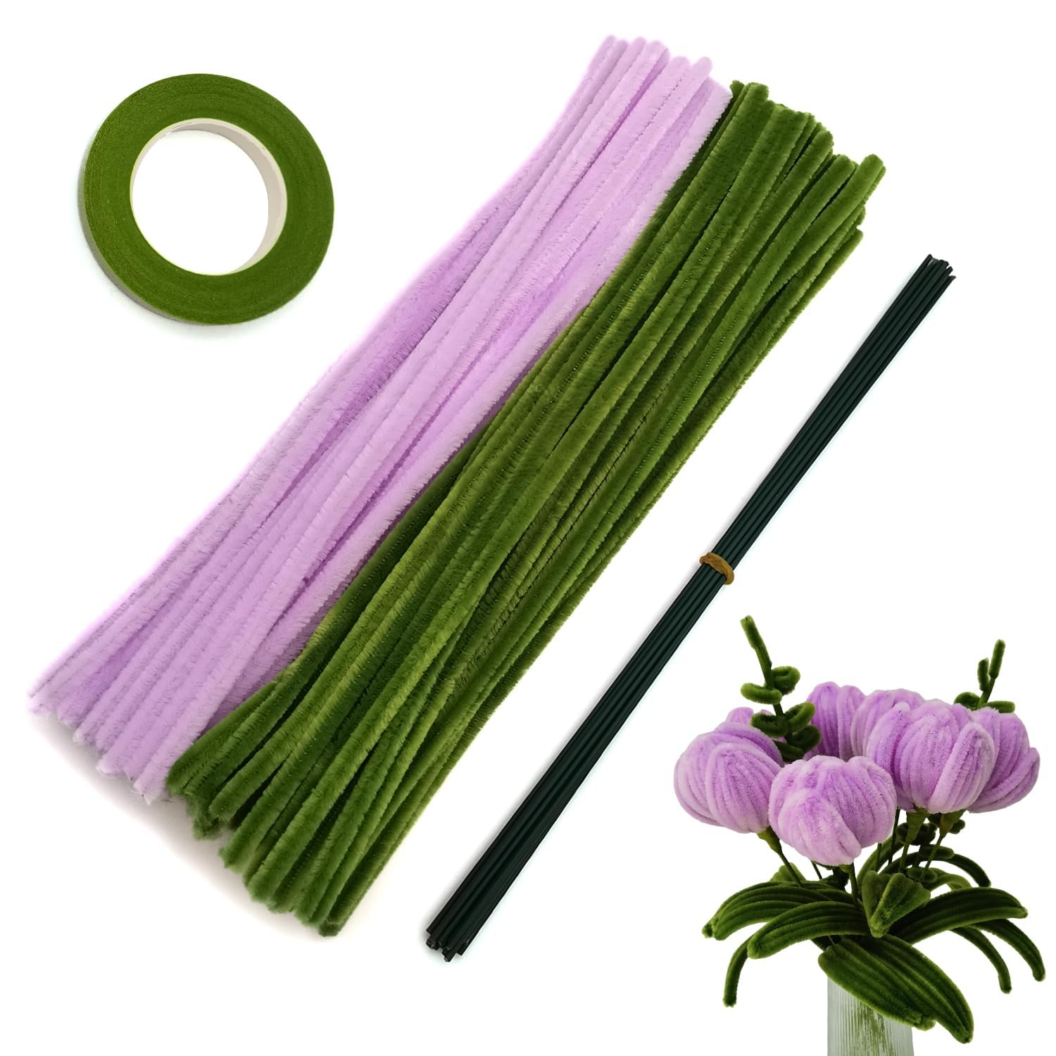 3A Featuretail 200 pcs Pipe Cleaners Set with Floral Wires & Floral ...