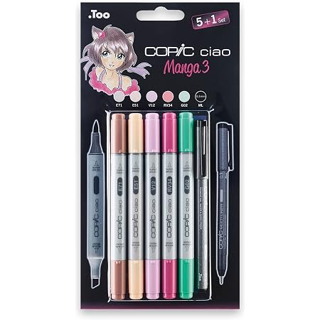 Copic Ciao 5+1 Manga Marker Set - 3 (Pack of 5 + Multiliner Pen ...