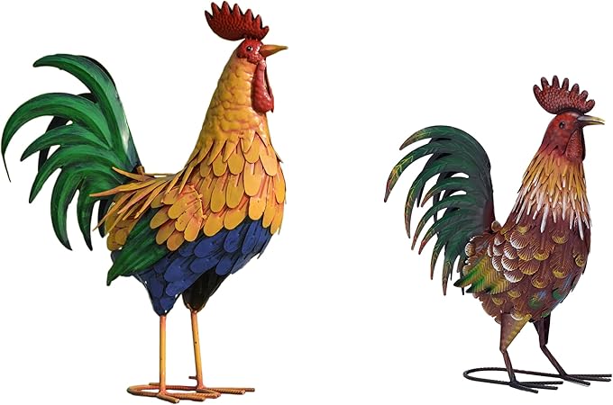 Amazon.com: TERESA'S COLLECTIONS Large Metal Rooster Garden Statues ...