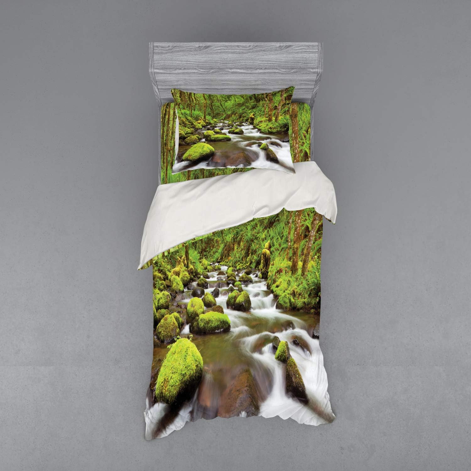 Amazon.com: Lunarable Forest Duvet Cover Set, Photo of River with Rocks ...