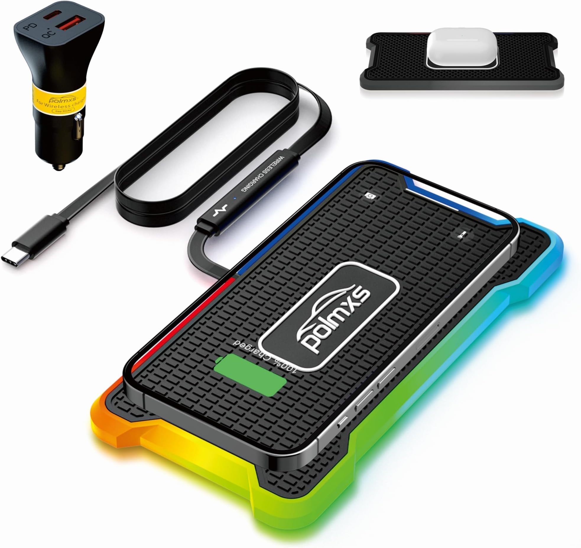 Polmxs Wireless Charging Pad for Car, 15W RGB Wireless Car Charger Pad ...