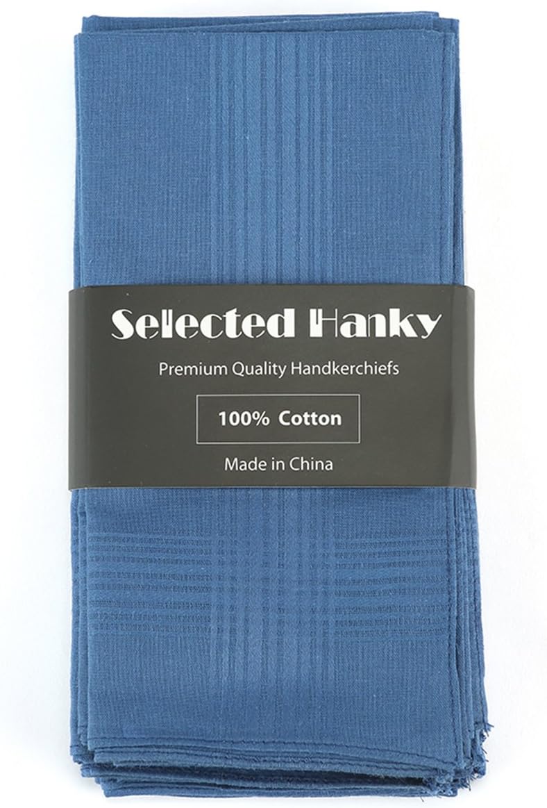 Selected Hanky 100% Cotton Men's Handkerchiefs/Hankies with Hem Navy ...