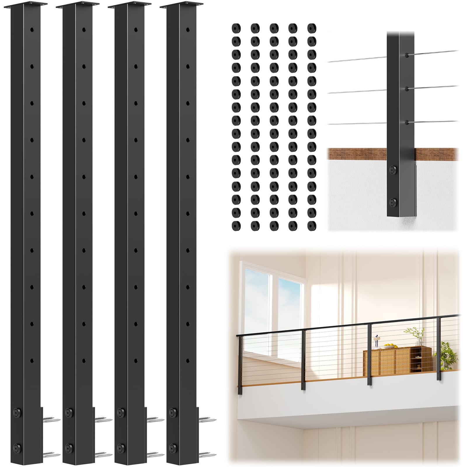 Snapklik.com : 36" Side Mount Cable Railing Post, 4 Pack Level Space ...