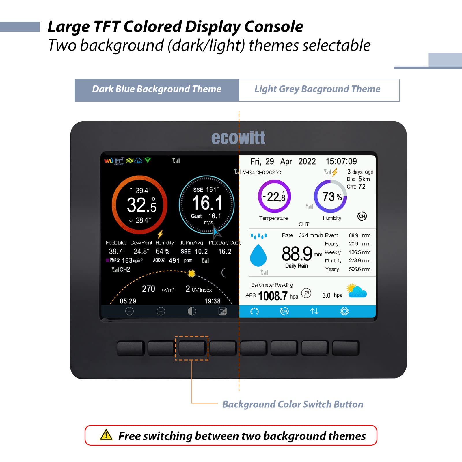 ECOWITT Console HP2550 for Weather Stations, 7-inch TFT Color Display ...