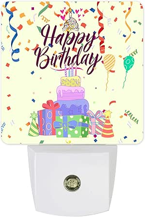 Happy Birthday Cake Plug-in Night Light Auto Dusk to Dawn Colorful ...