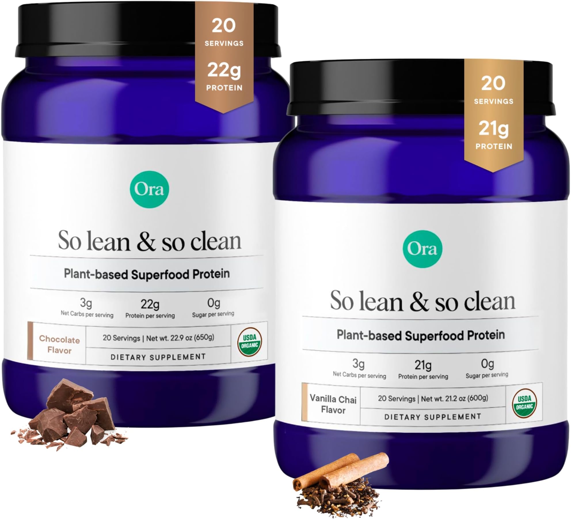 Amazon.com: Ora Organic Vegan Protein Powder Vanilla Chai & Chocolate ...