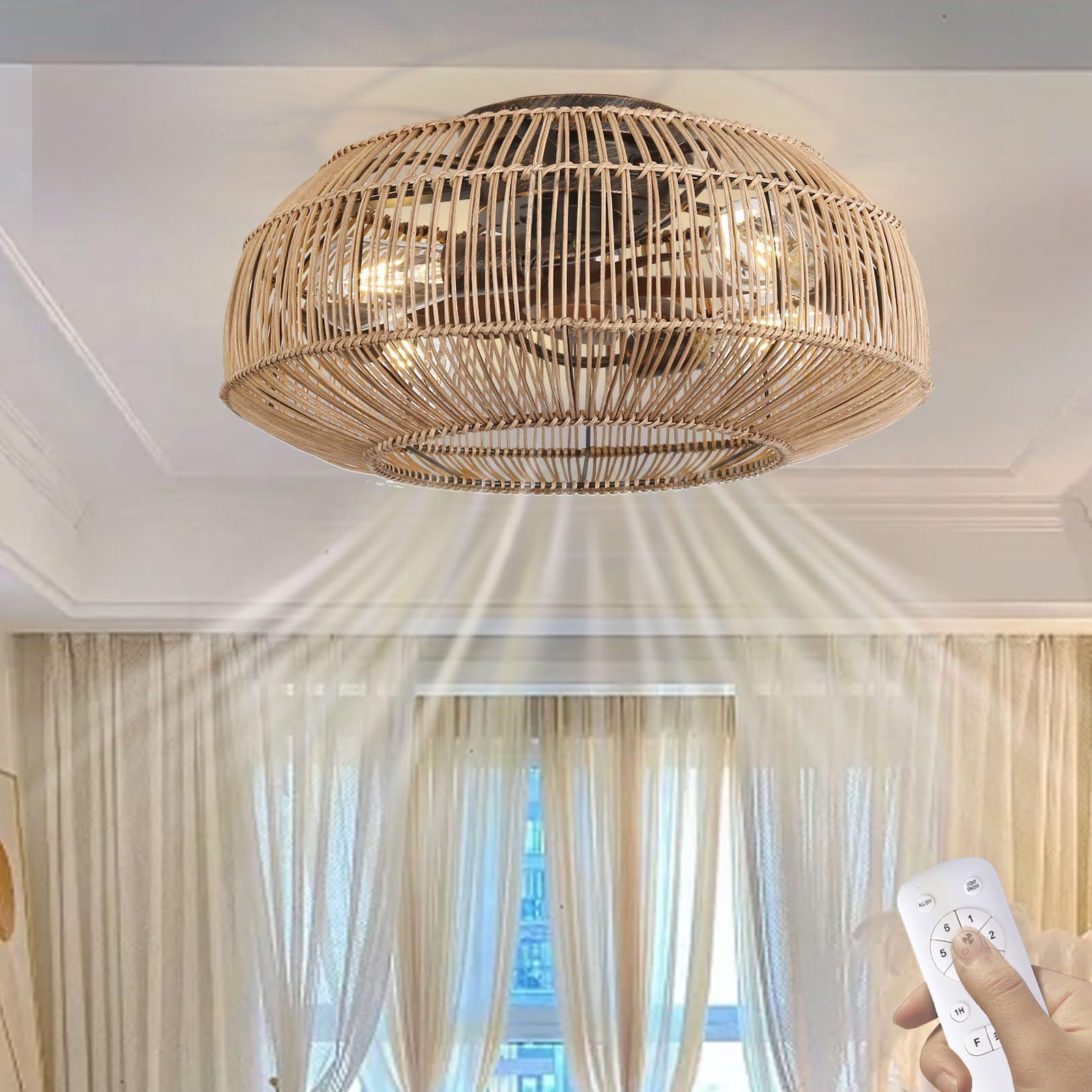 JSAITEE Boho Caged Ceiling Fans with Lights and Remote Control, 20 Inch ...