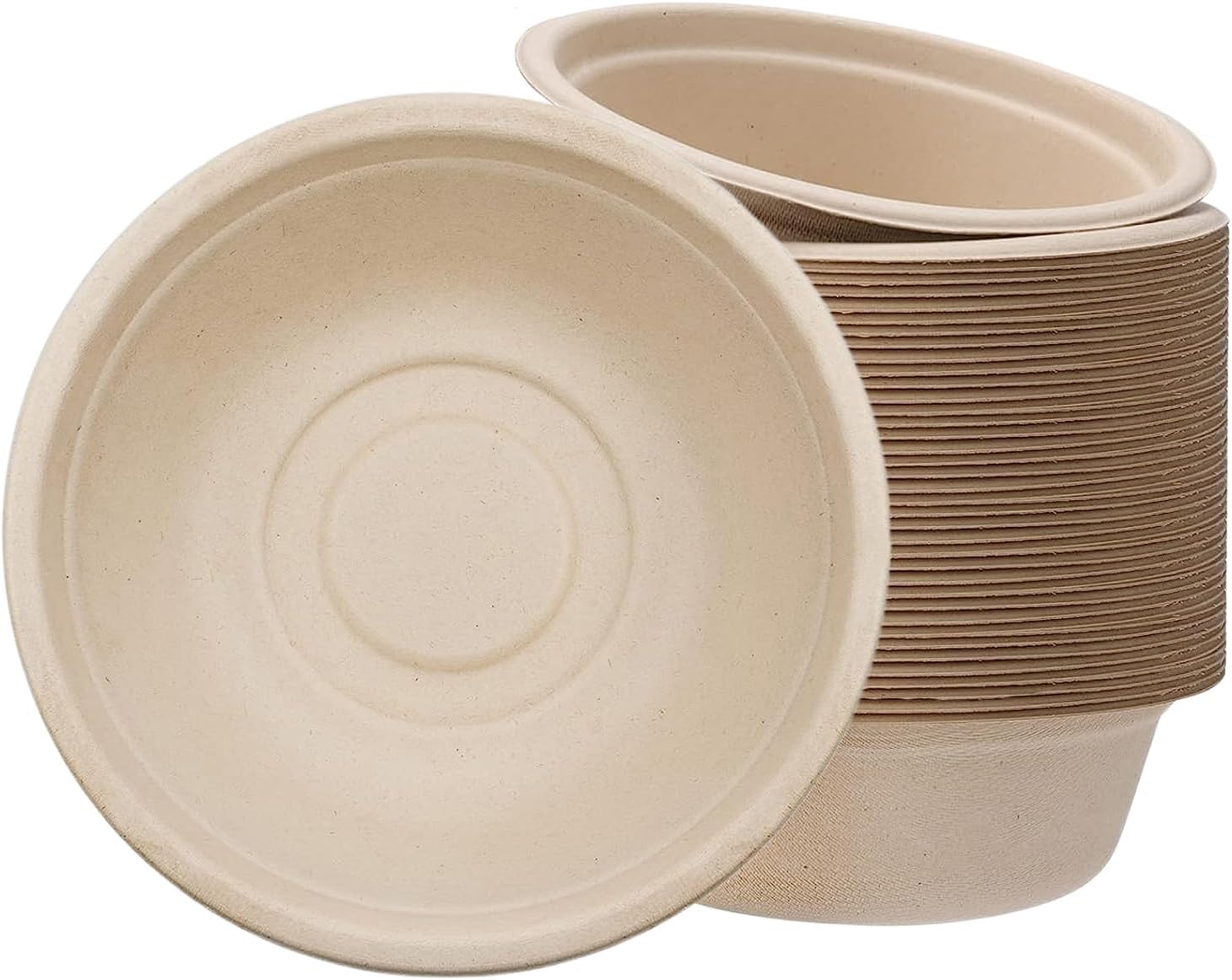 ATBEAMEN 50Pcs Strong Disposable Paper Bowls,16oz 480ml Sugarcane Bagasse Bowls Brown Super ...