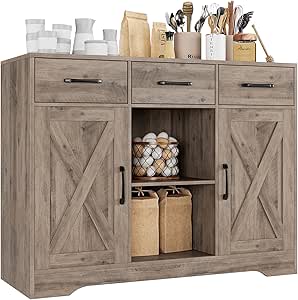 Amazon.com: HOSTACK Modern Farmhouse Buffet Storage Cabinet, Barn Doors Wood Sideboard with ...