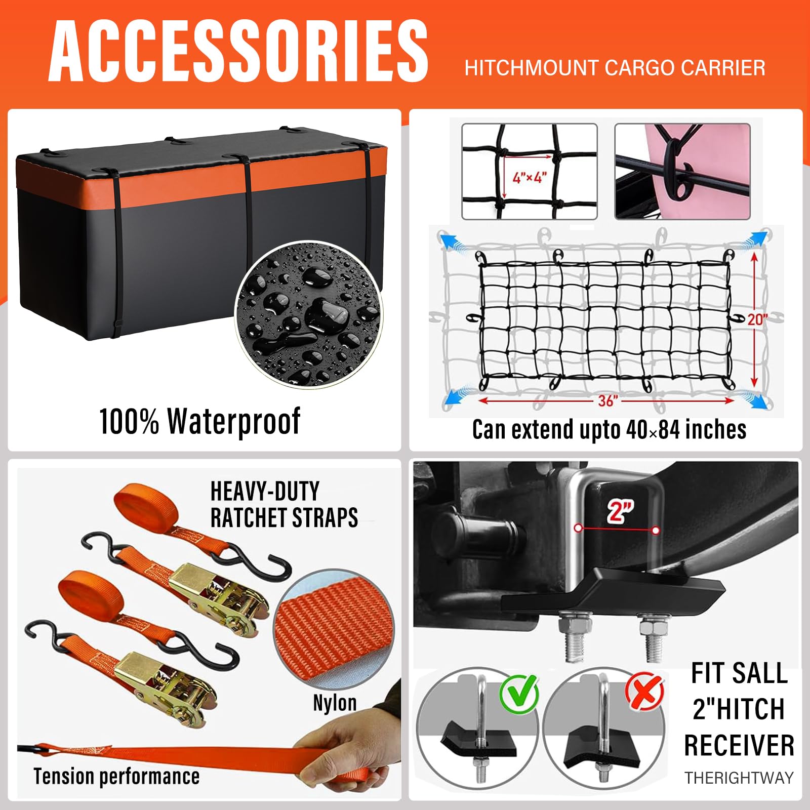 60"x24"x14" Heavy Duty Hitch Mount Cargo Carrier 500 Lbs Folding Rear ...